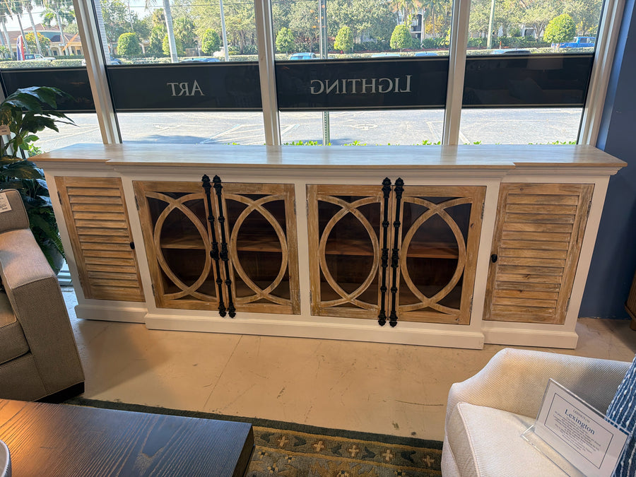 CONSOLE 6 DOOR GLASS FRONT BUMPOUT WITH SHUTTER DOORS BLACK HARDWARE ...