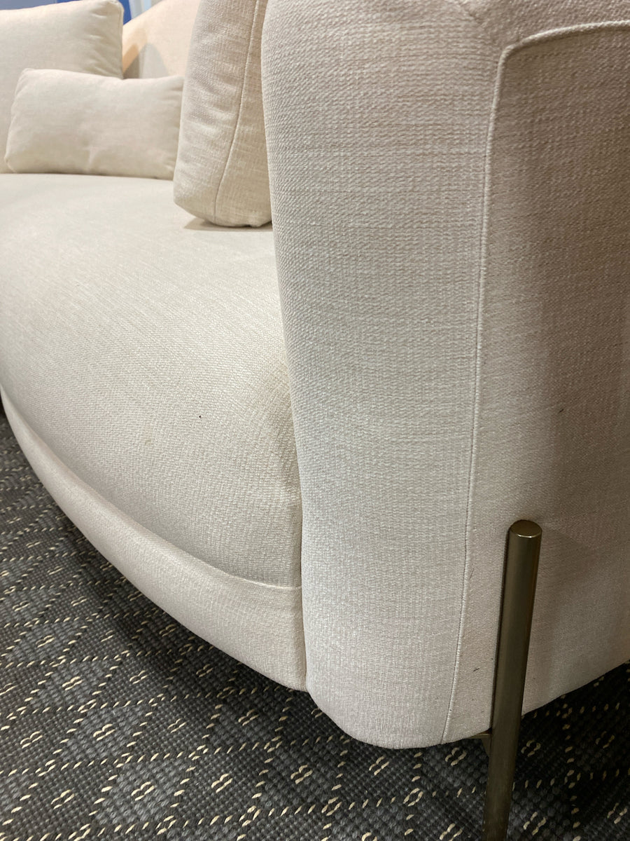 SOFA 2 SEAT CURVED OFF WHITE CHENILLE WITH MATTE BRASS METAL LEGS ...