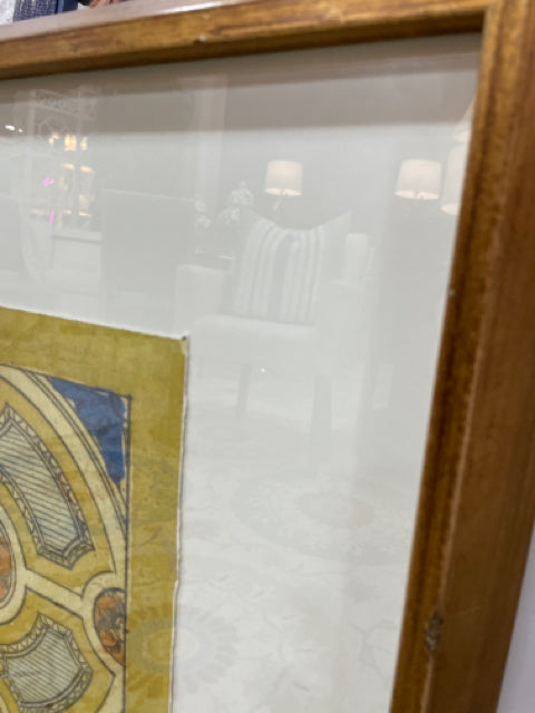 PRINT ON PAPER FLORENTINE TILE II SAGE AND BLUE WHITE MATT IN GOLD ...