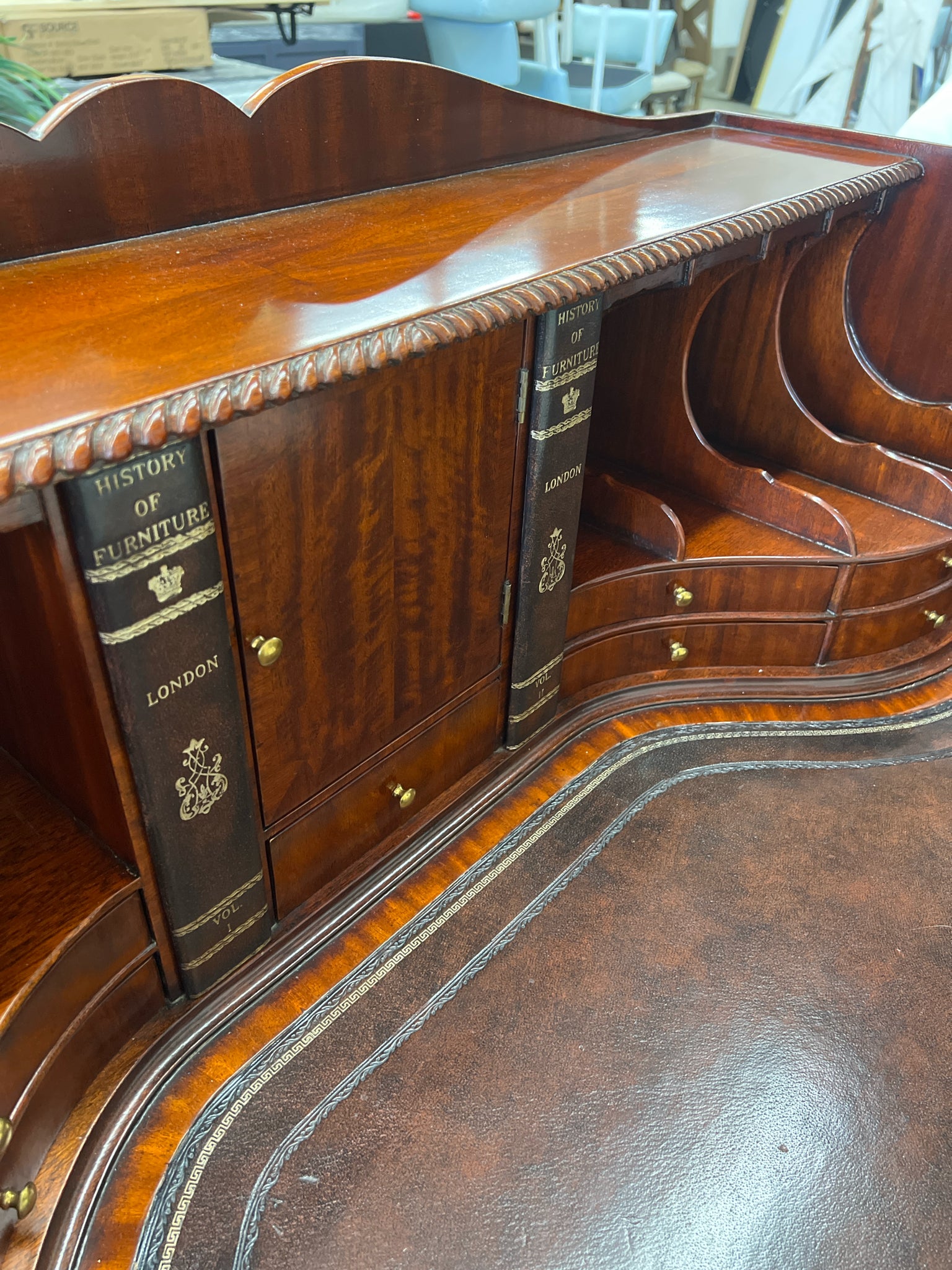 WRITING DESK MAHOGANY 2 DRAW LEATHER SURFACE & WOOD CHAIR WITH TAN ...