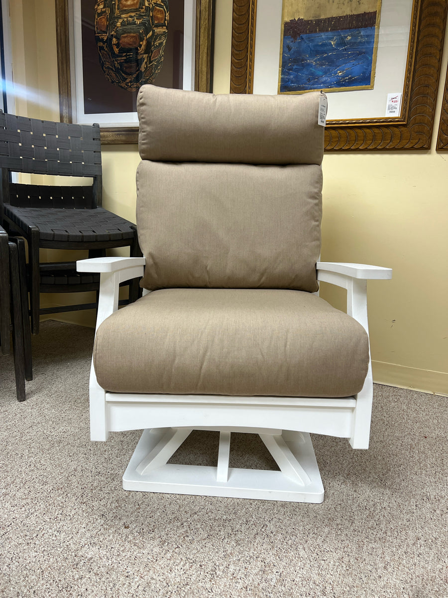 BERLIN GARDENS OUTDOOR CHAIR SWIVEL WHITE POLY LUMBER WITH TAN CUSHIONS ...