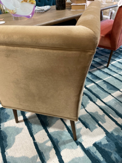 DINING BENCH ONE ARM CAMEL VELVET WITH WOOD LEGS – Consign & Design