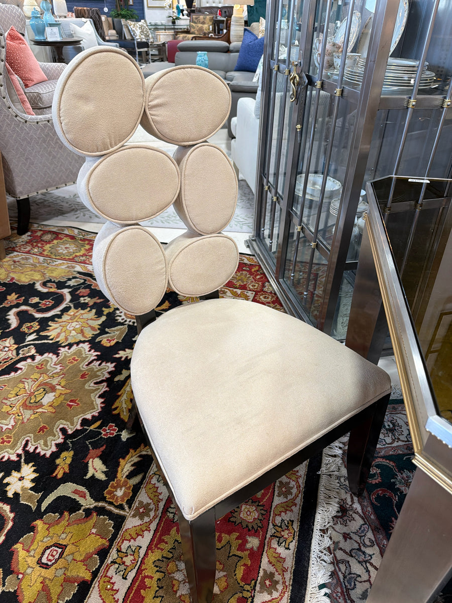 PAIR OF DINING CHAIRS STACKED CIRCLE BACK WITH WOOD LEGS – Consign & Design