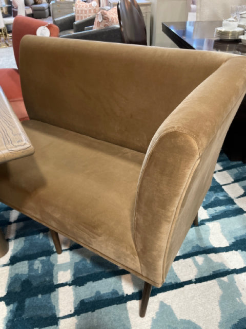 DINING BENCH ONE ARM CAMEL VELVET WITH WOOD LEGS – Consign & Design