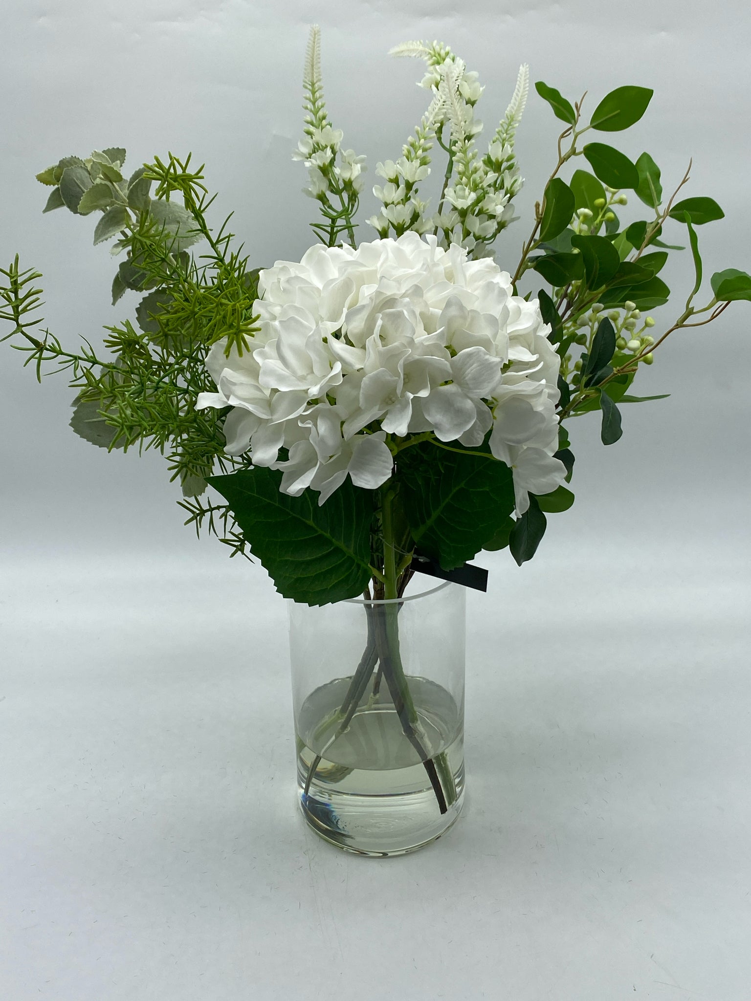 REAL TOUCH WHITE HYDRANGEA AND FOILAGE PREMADE WITH FAUX WATER ...