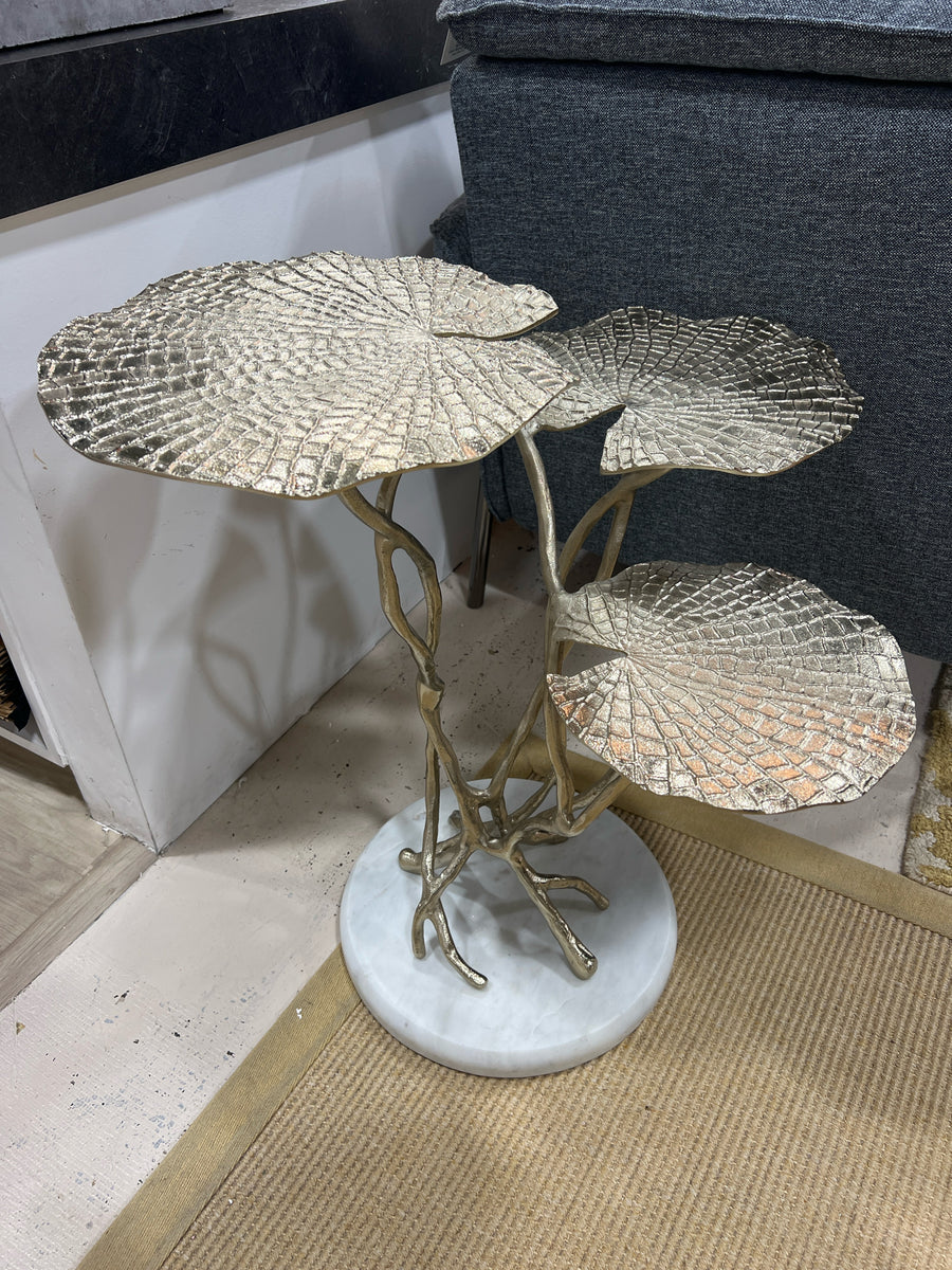SIDE TABLE GOLD LILLY PAD WITH STONE BASE – Consign & Design