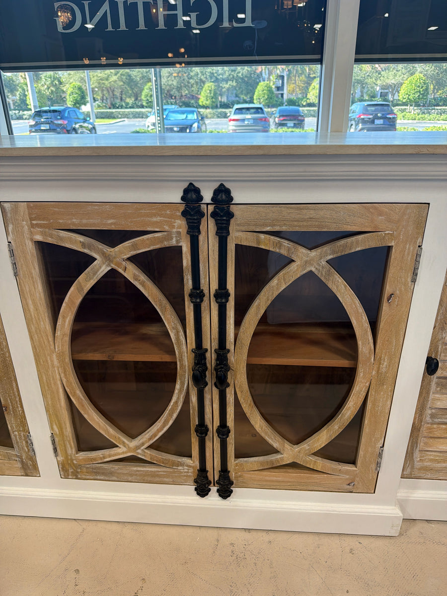 CONSOLE 6 DOOR GLASS FRONT BUMPOUT WITH SHUTTER DOORS BLACK HARDWARE ...