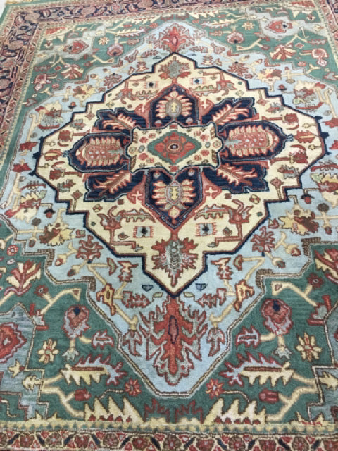 RUG WOOL GREEN BLUE TAN AND RUST – Consign & Design